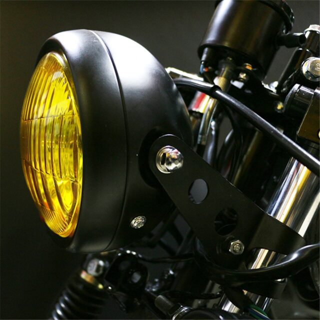 Motorcycle Headlight Black Metal Retro Halogen Front Light 12v Fits For