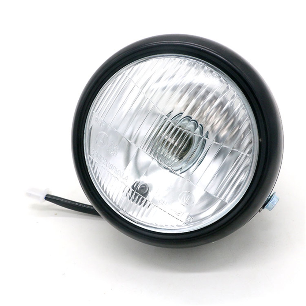 Motorcycle Headlight Black Metal Retro Halogen Front Light 12v Fits For